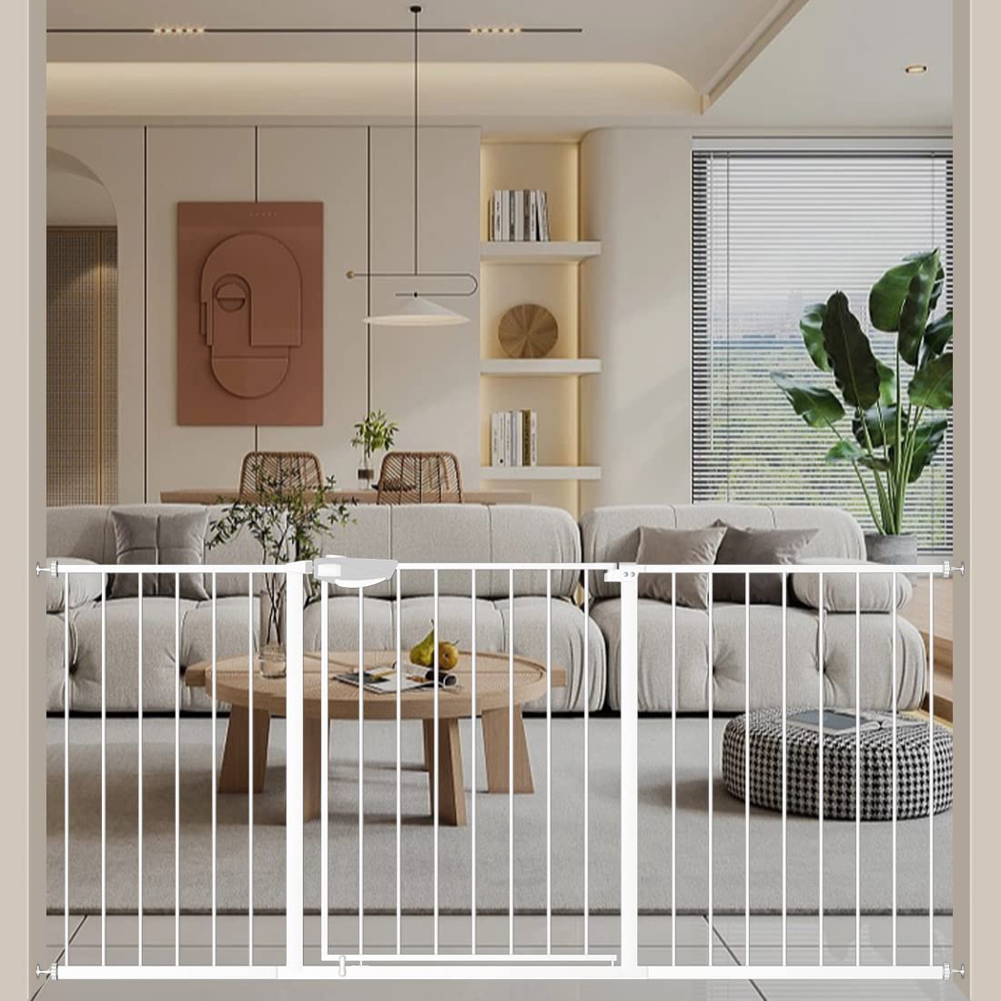 WAOWAO Triple Lock Baby Gate Extra Wide 62.59-67.32" Pressure Mounted ...