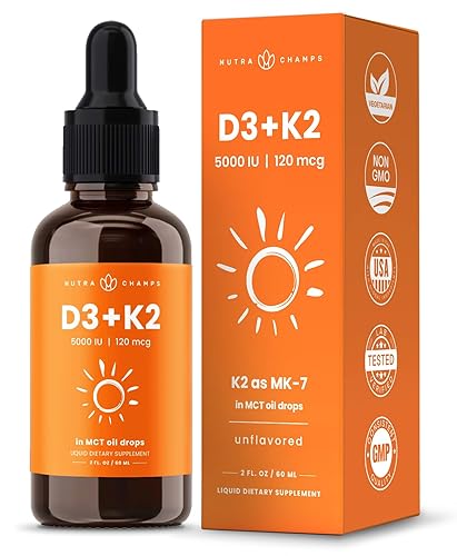 NutraChamps Vitamin D3 K2 Drops, Liquid Vitamin D3 5000 IU & K2 D3 with ...