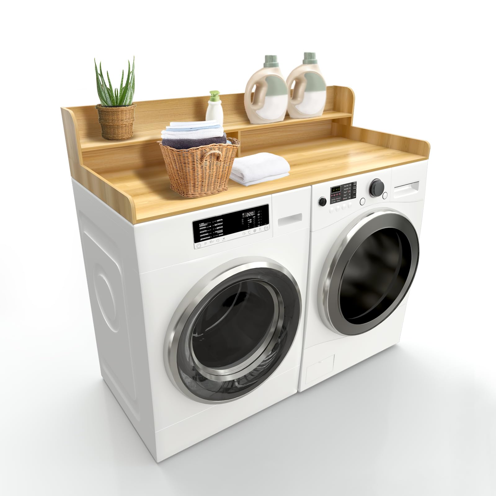 HUDABAIDI Wooden Laundry Countertop with Shelf, 54" x 27.5" Organizer ...
