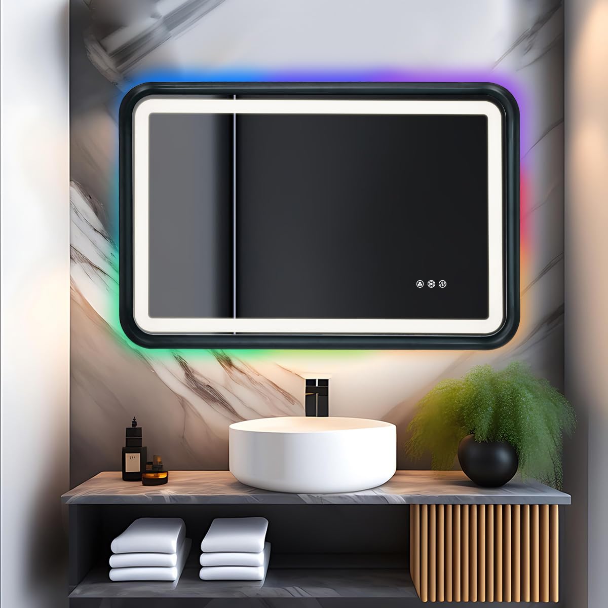 ANDY STAR 48 x 30 Inch LED Bathroom Mirror with Lights, Black Metal ...