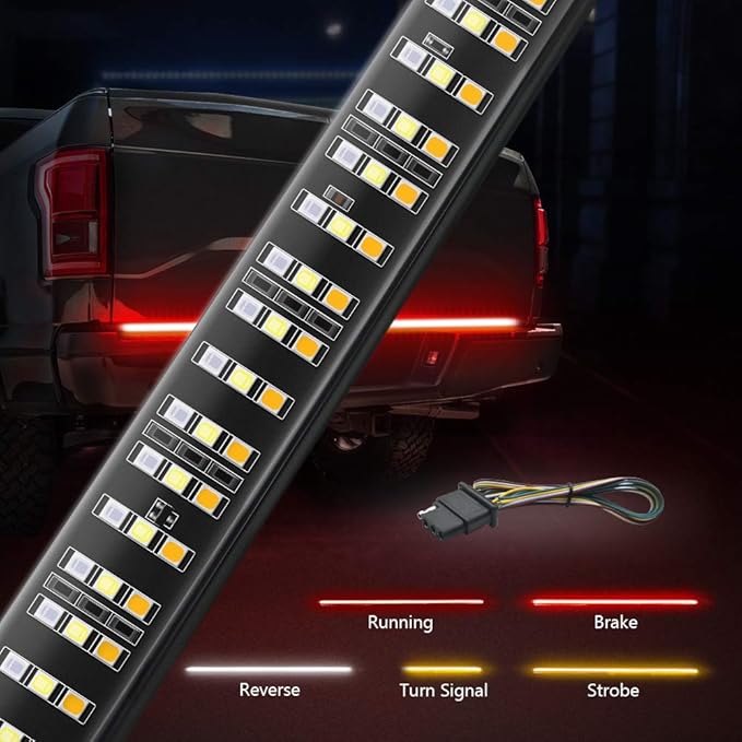 MICTUNING 60 inches Triple 504 LEDs Tailgate Strip Light Waterproof with Free 4-Way Flat ...