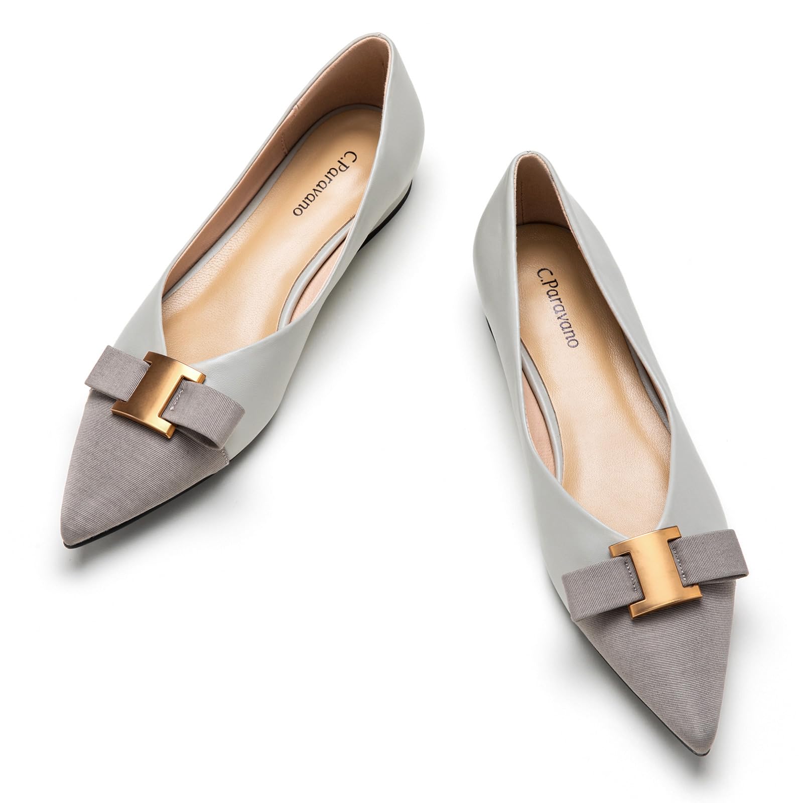 C.Paravano Women's Pointed Toe Ballet Flats with Bow Slip-On Dressy ...