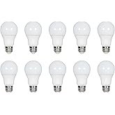 Satco S11410 9.5-Watt A19 LED Light Bulbs, 60-Watt Replacement, 3000K Warm White, 760 Lumens, 10 ...