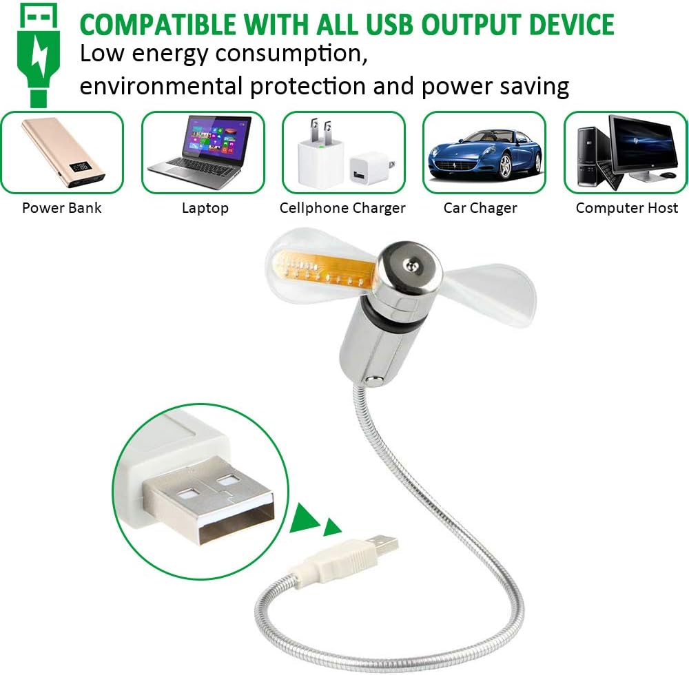 USB LED Fan, HuiHeng Mini LED Clock Fan with Flexible Gooseneck ...
