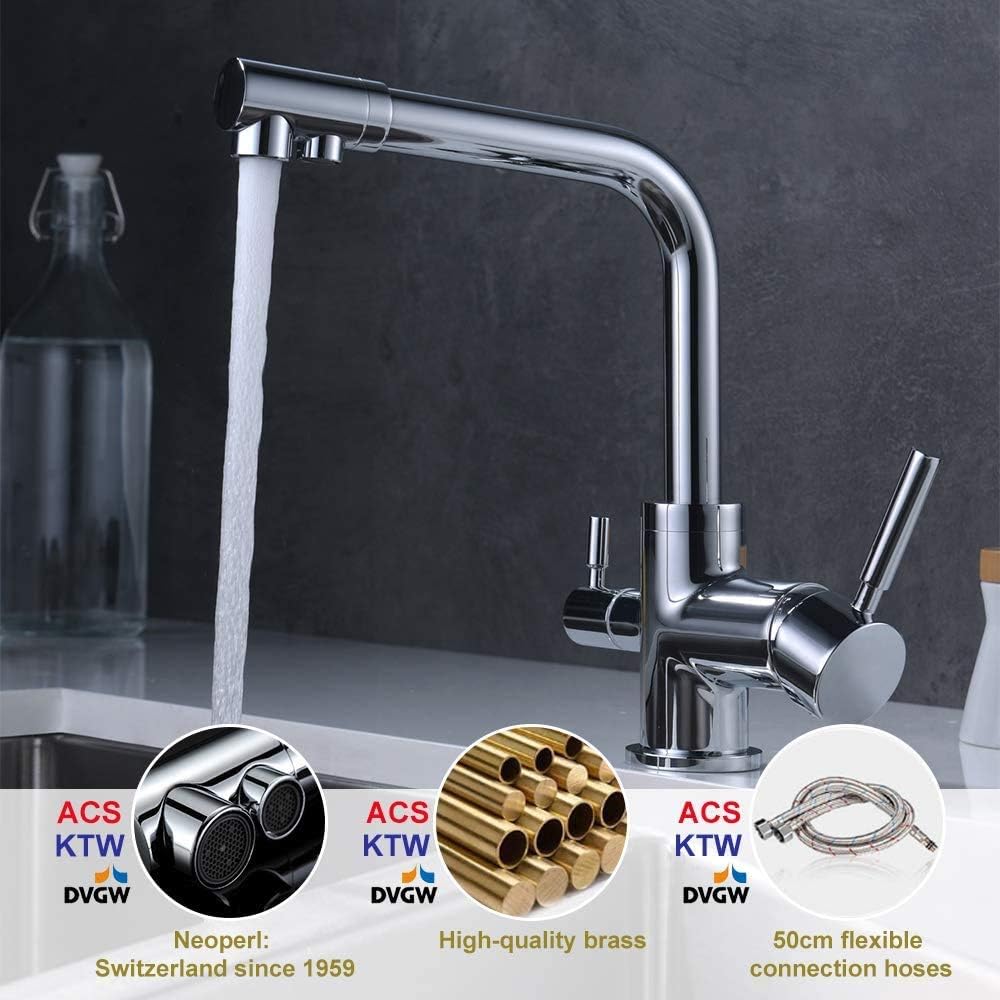 HOMELODY Double 360° Rotatable 3-Way Drinking Tap, 3-in-1 Mixer Tap ...