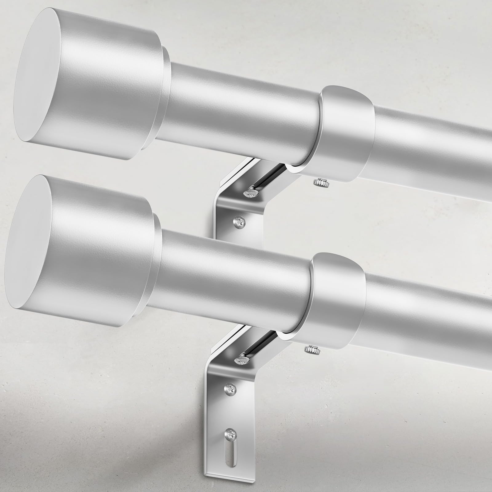 GEEBOBO 2 Pack Silver Curtain Rods for Windows 66 to 120 Inch, 1 Inch ...