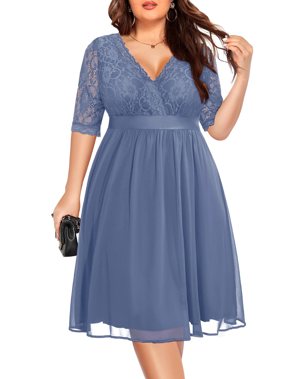 Pinup Fashion Dusty Blue Dress Women Plus Size Steel Blue Bridesmaid ...