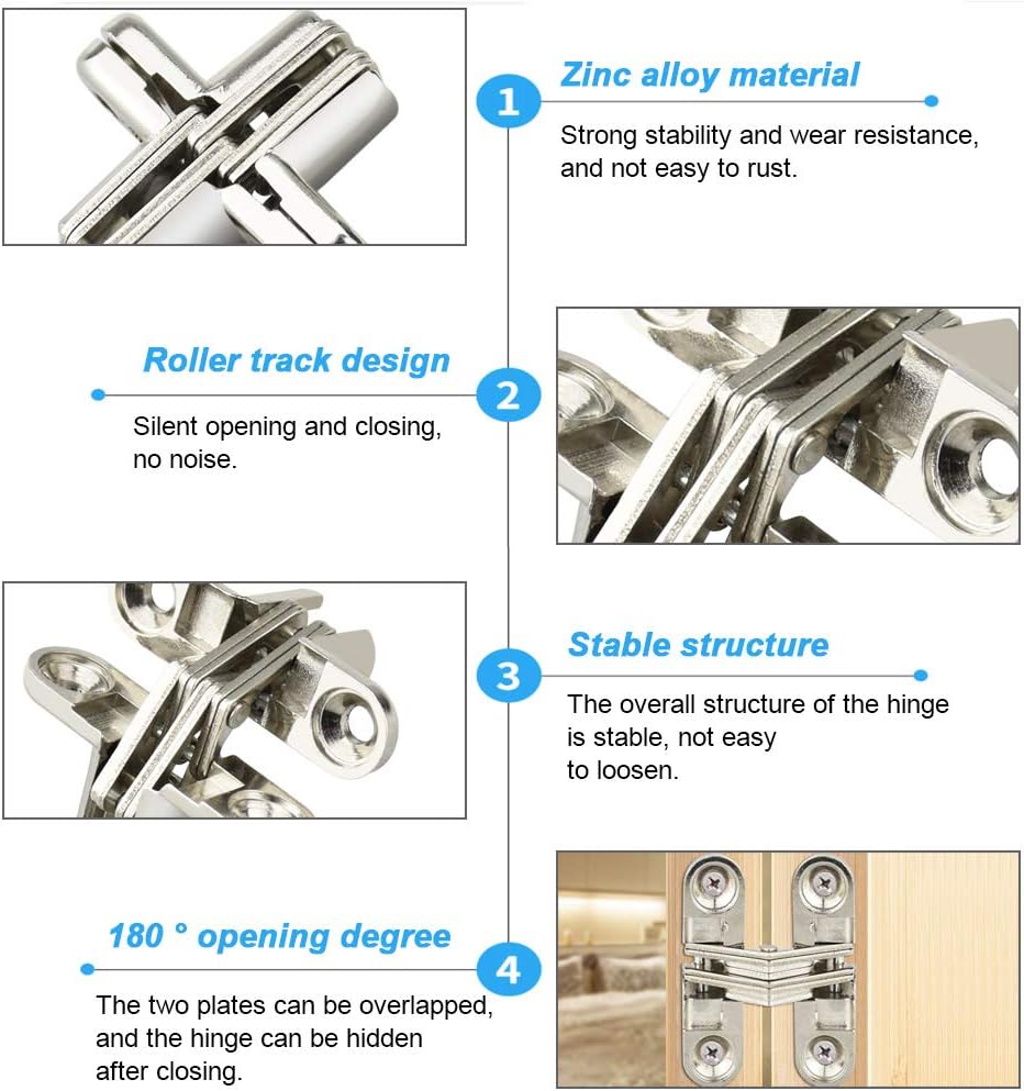 PERFETSELL 2 PCS Hidden Hinges Invisible Concealed Cross Hinges 180 ...