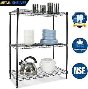 Amazon.com: Wire Shelving Unit, NSF 3-Tier Height Adjustable Utility ...