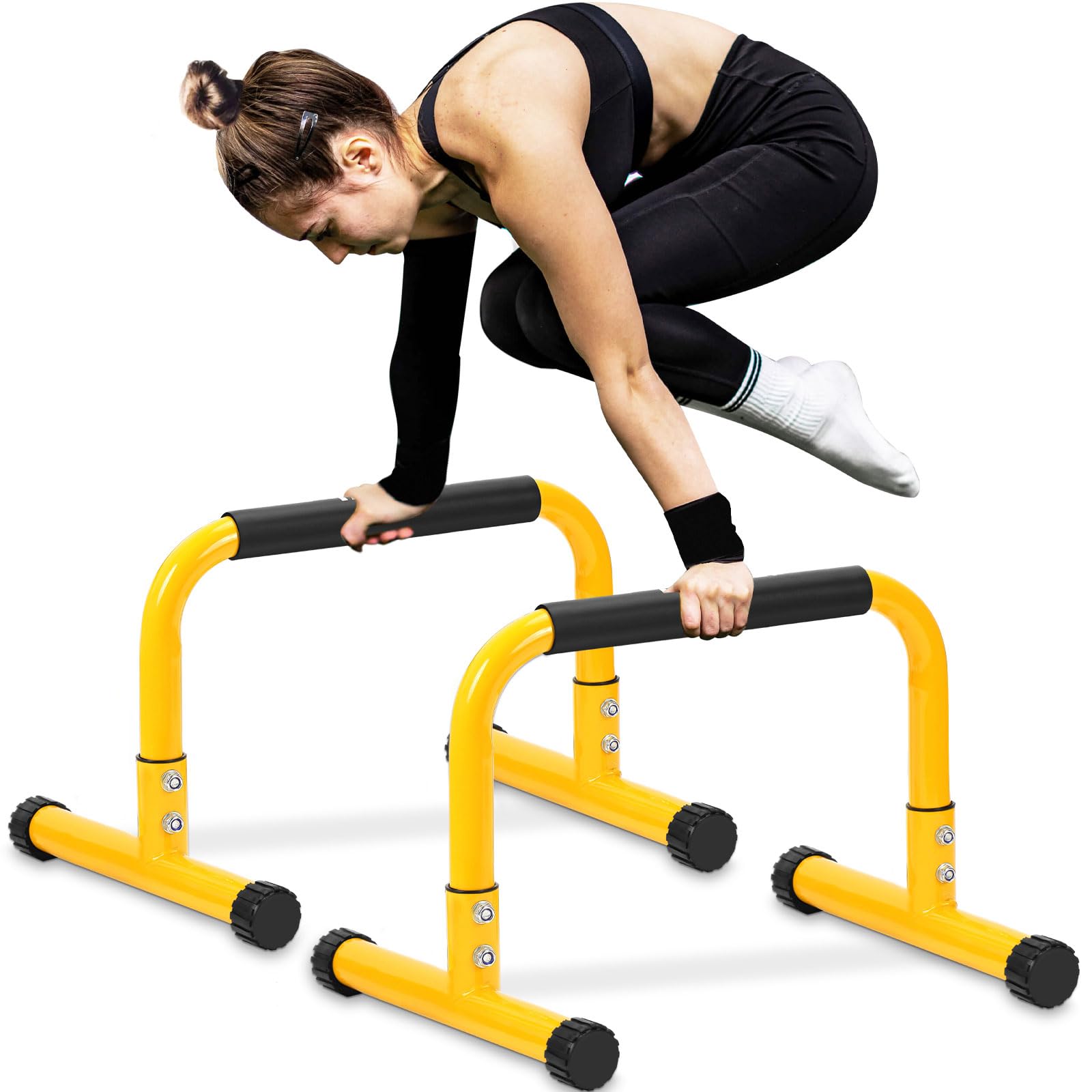 TABEKE Push Up Bar, 14'' High Steel Parallettes & Dip Bar with Full ...