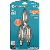 EcoSmart 60-Watt Equivalent B11 Dimmable Clear Filament Vintage Style LED Light Bulb Soft White ...