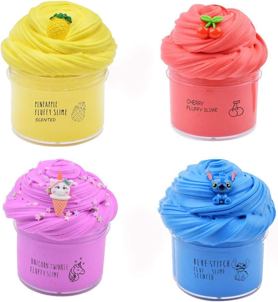 4 Pack Butter Slime Kit, with Blue Color Slime, Cherry Slime, Pineapple ...