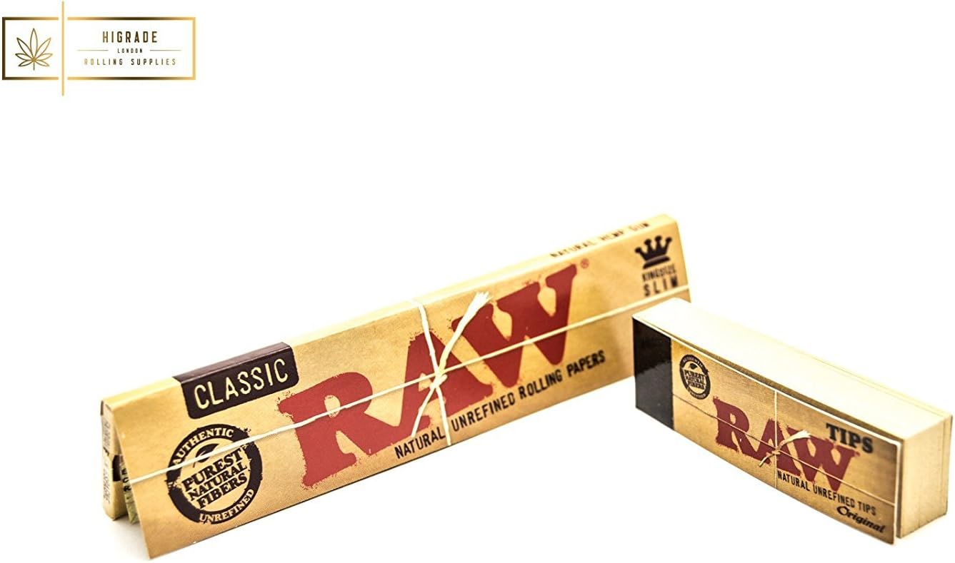 RAW [5 Packs Classic King Size Papers with [4 Booklets] Rolling Tips ...