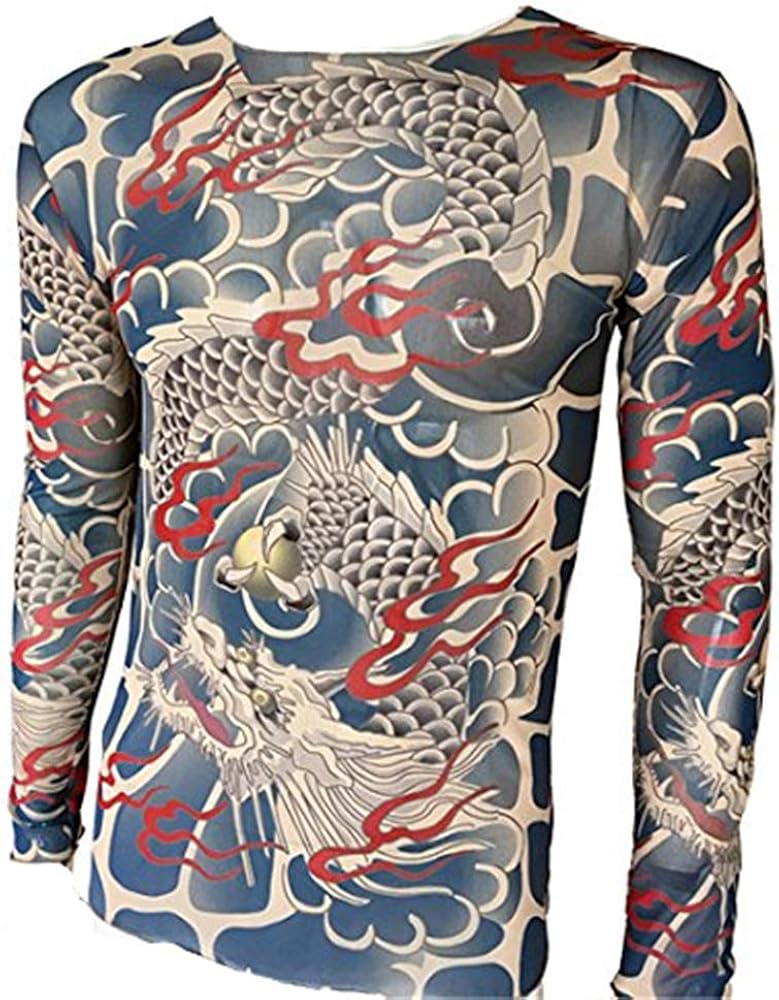 SHINA Unisex Long Sleeve Fake Tattoo T-Shirt Dragon Totem Tattoo ...