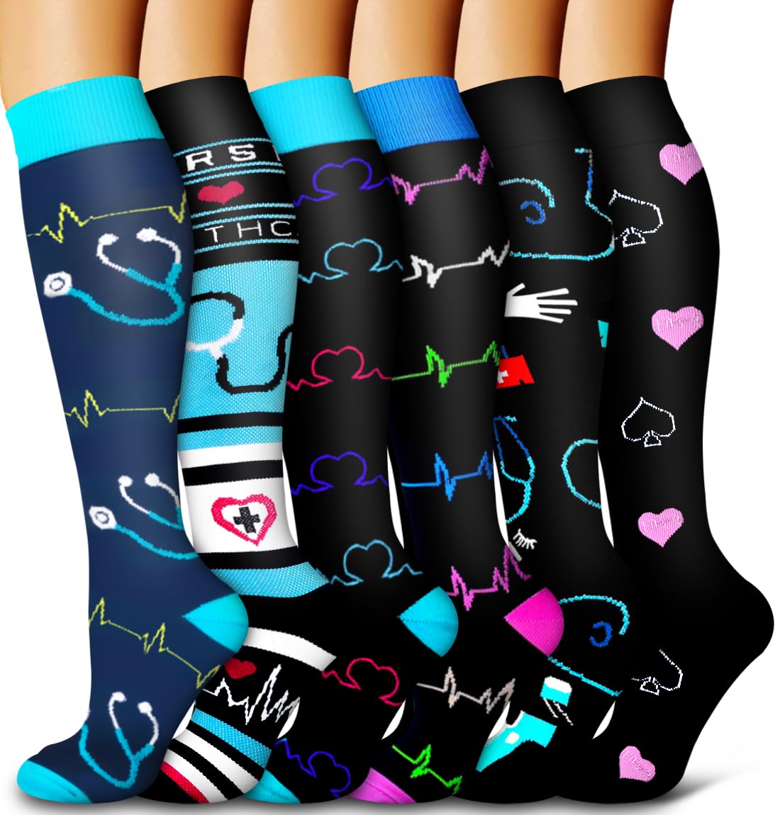 Bluemaple 6 Pack Copper Compression Socks for Women and Men Circulation ...