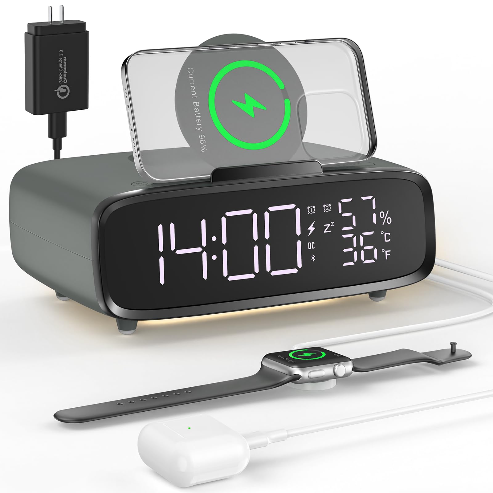 Mua COLSUR 6 in 1 Alarm Clock with Wireless Charging,USB Charging Port, Night Light Bluetooth ...