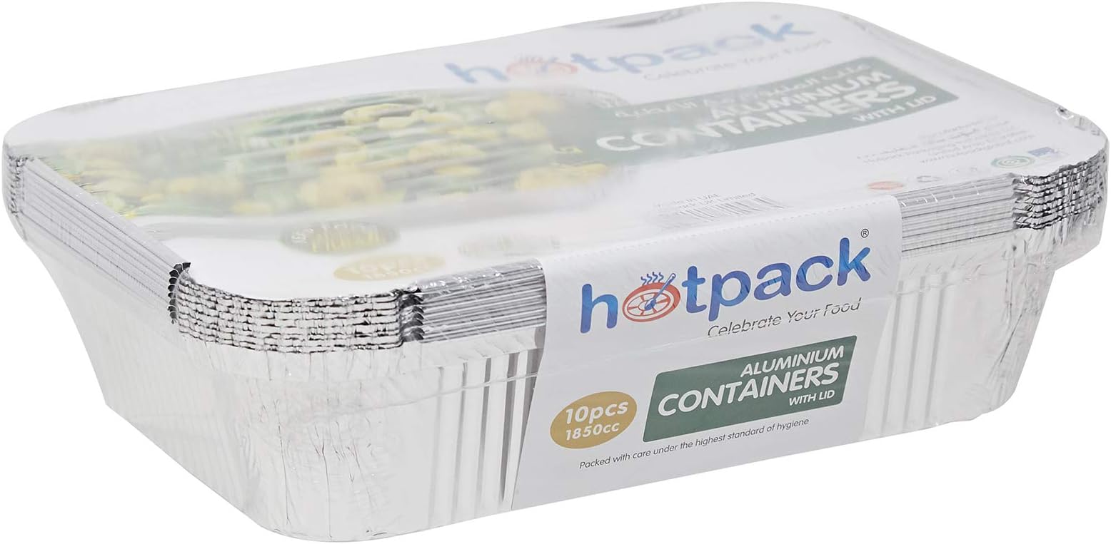 Hot Pack Aluminum Containers with Lid - Silver, 10 Pieces price in UAE ...