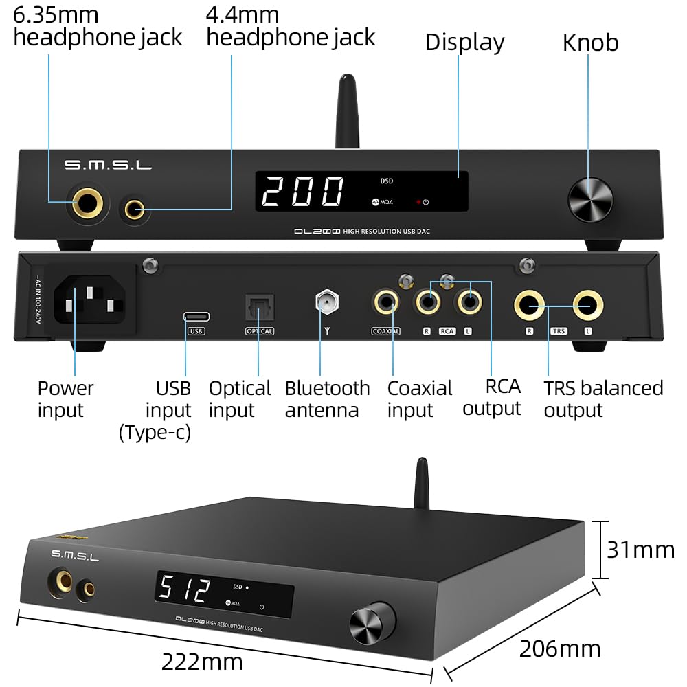 Mua SMSL DL200 ES9039Q2M Audio DAC and HiFi Headphone Amplifier,6.35mm Headphone/4.4m Headphone ...