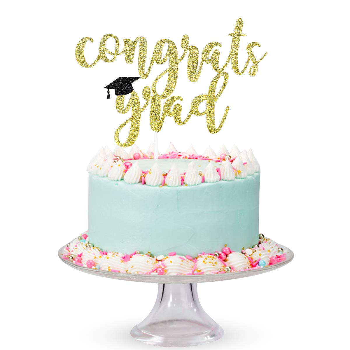 Congrats Grad Cake Topper Gold Glitter, Congratulations Cake Toppers ...