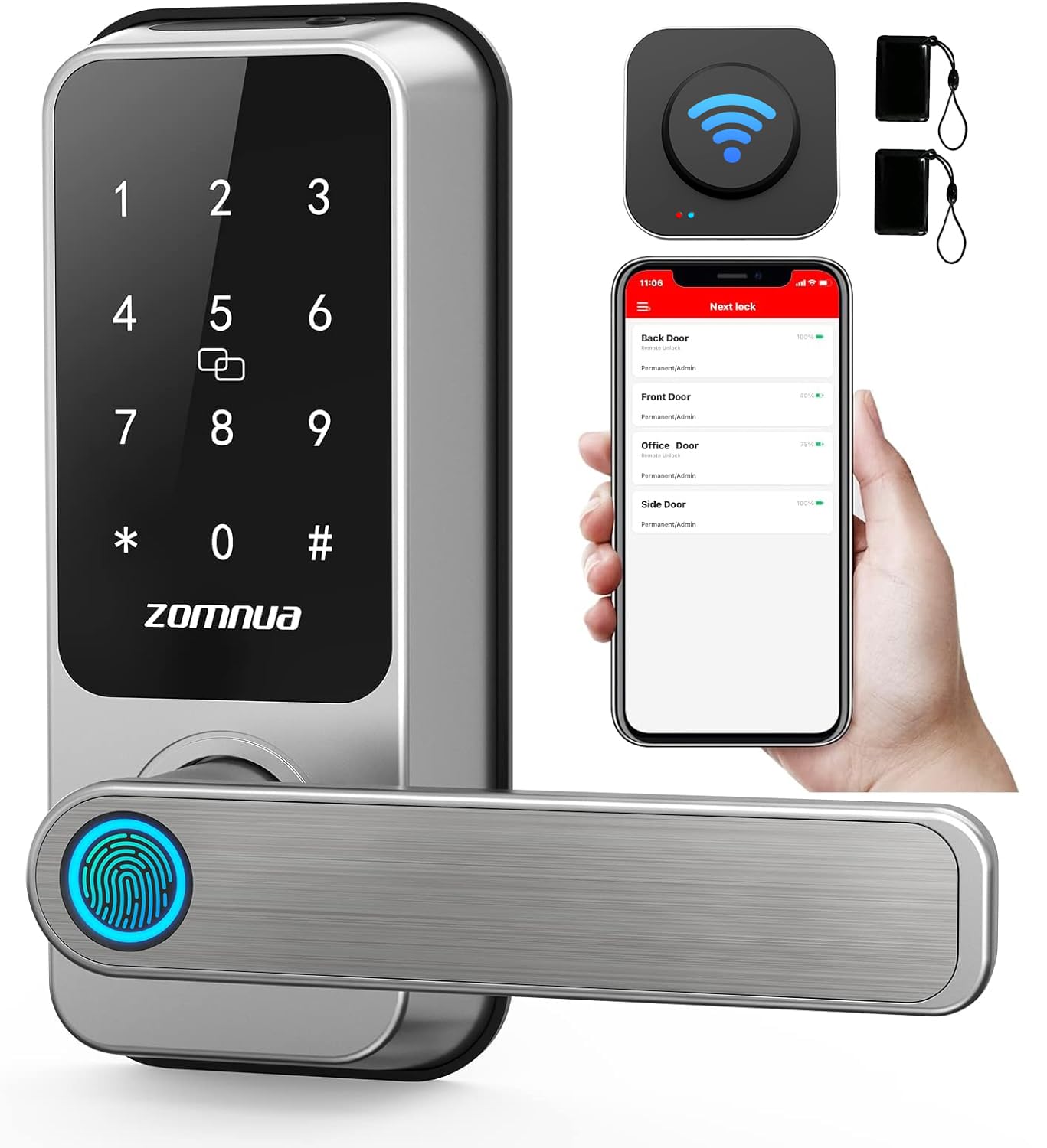Keyless Entry Door Lock with Handle,Zomnua Fingerprint Lever Keypad ...