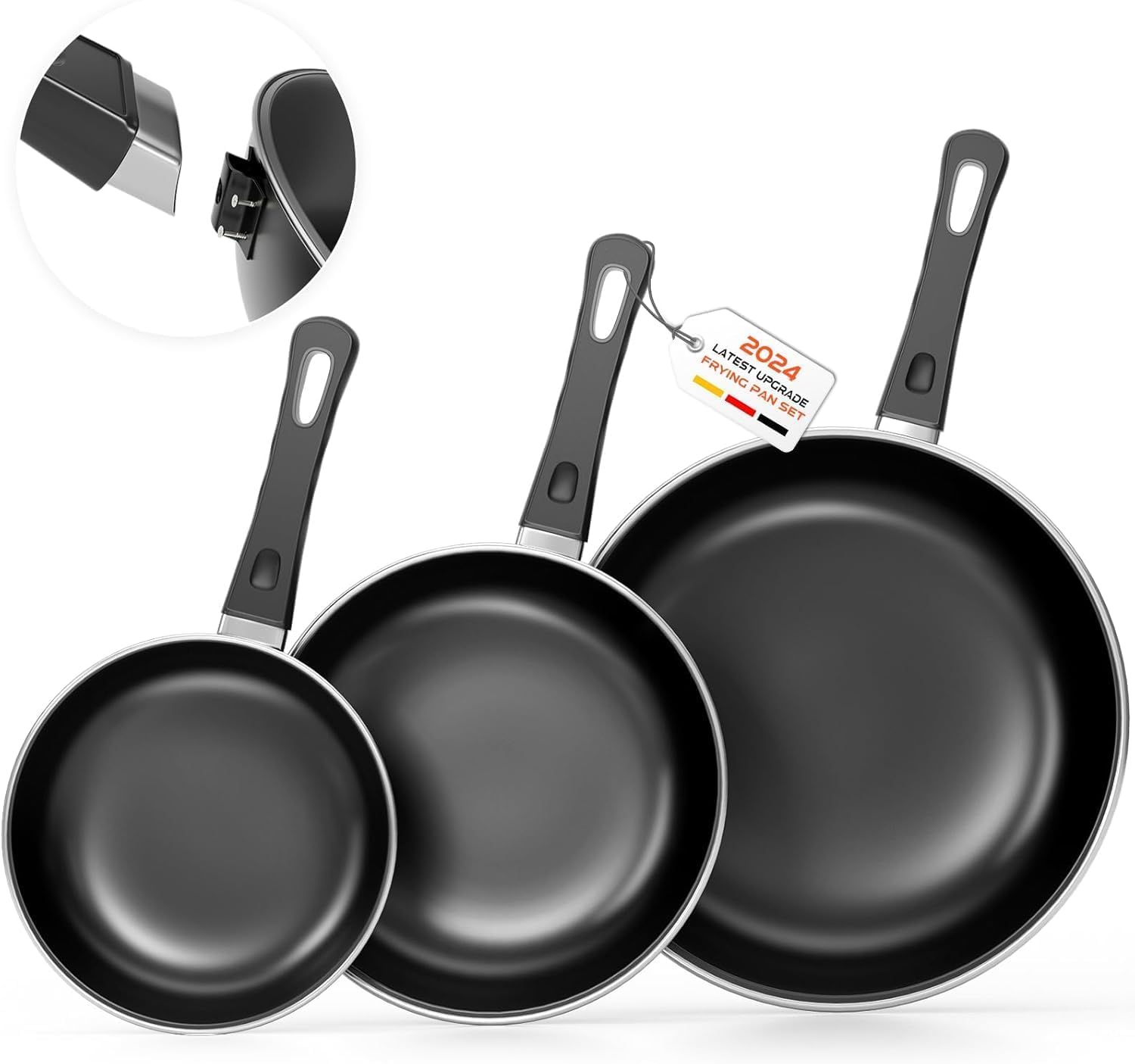Nonstick Frying Pans Set, 8"+10"+12" Frying Pan Skillet 3-Pieces Set ...