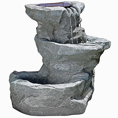 Sunnydaze Solar Outdoor Rock Fountain with Planter - Garden Waterfall ...