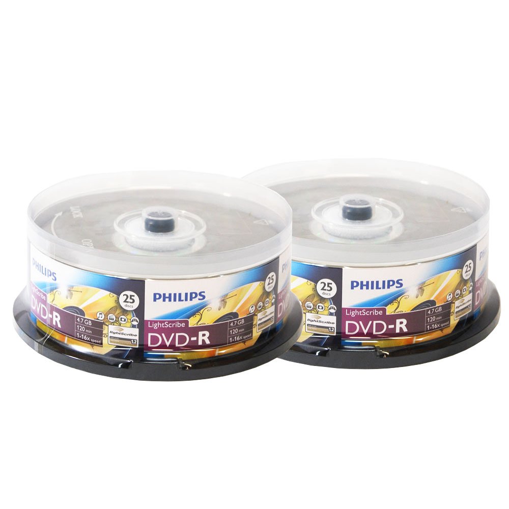 Produplicator DM4L6B50F/17 Lightscribe DVD-R Philips Media Disc 16X Speed/ 4.7GB/ 120min 50 Pack ...