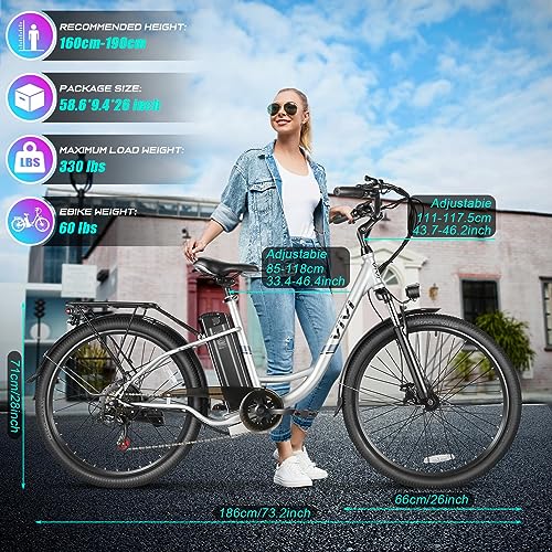 Vivi Electric Bike 500W Electric Commuter Cruiser Ebike with 48V Removable Battery, 26'' Step ...