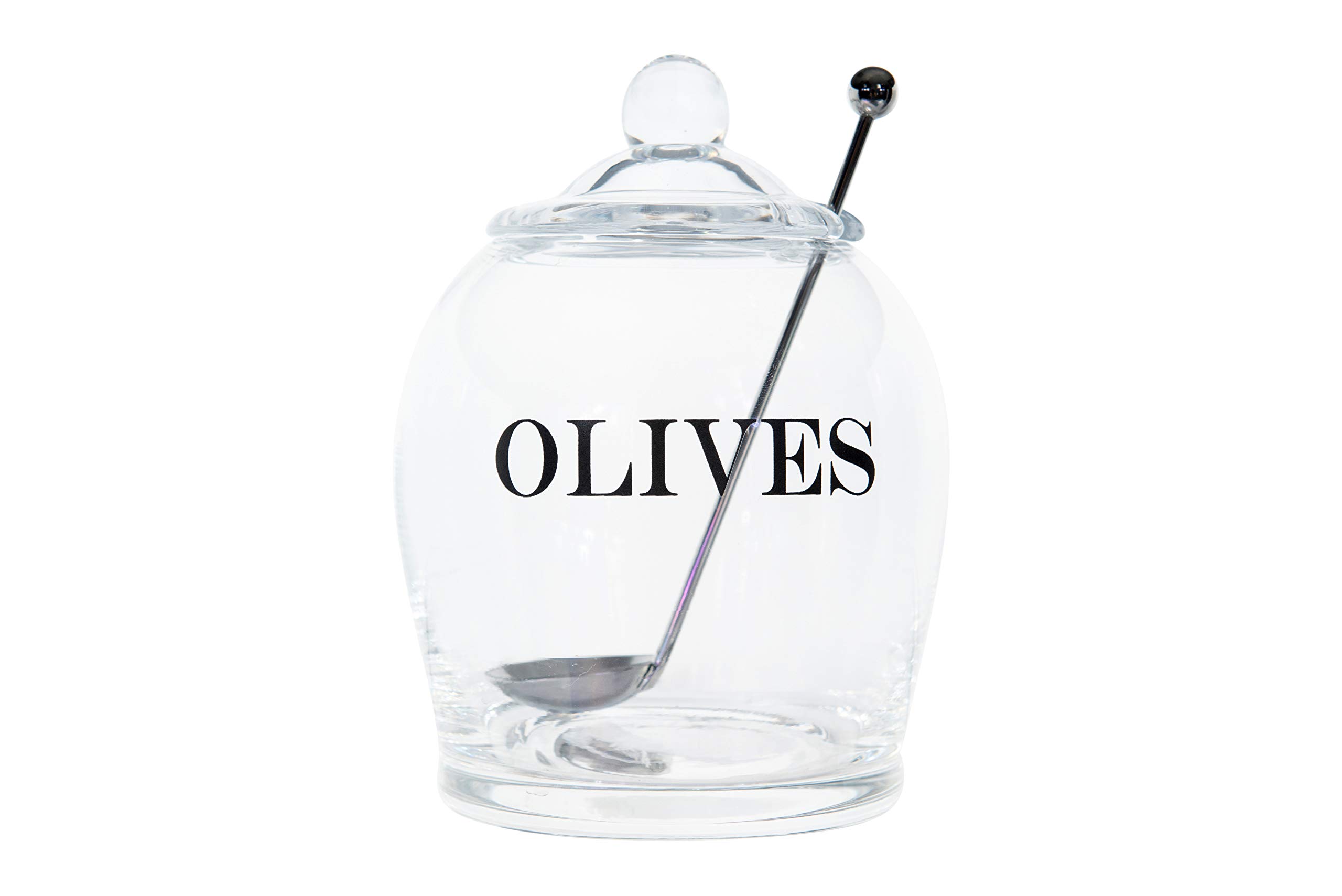 Creative Co-Op Clear Glass "OLIVE" Jar with Lid & Slotted Stainless ...