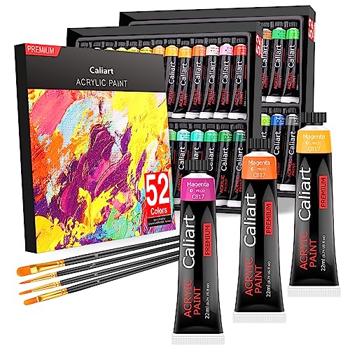 Caliart Acrylic Paint Set, 52 x22ml Tubes Artist Quality Non Toxic Rich ...
