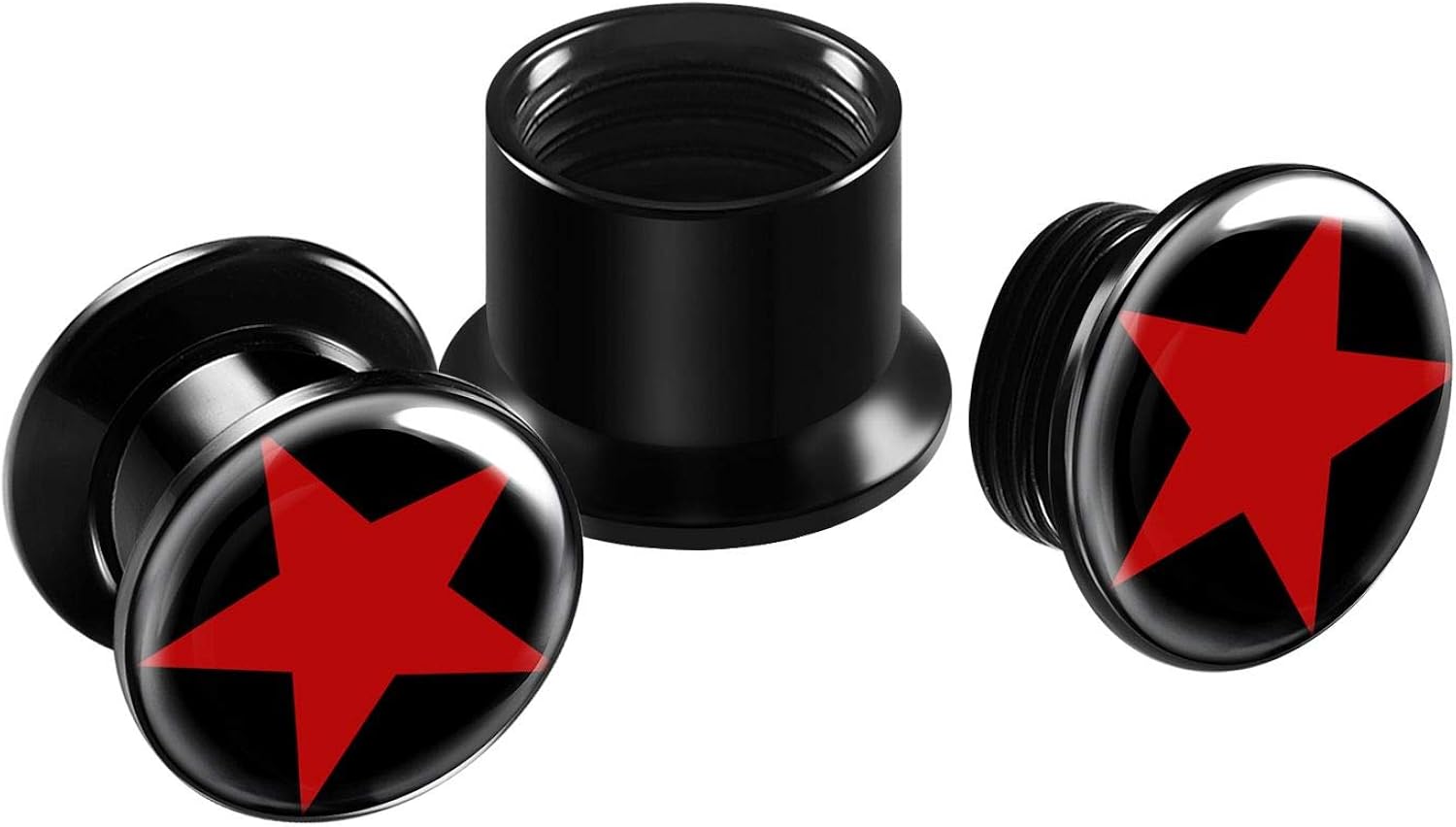 2PCS Acrylic Internally Threaded Black Flesh Red Star Gauge Ear Plugs ...