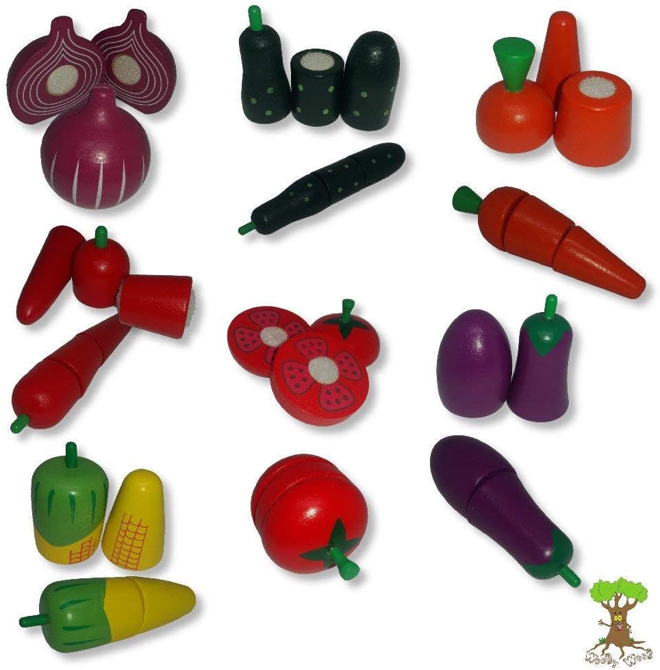 WoodyWood Wooden Play Food Fruit Vegetable 39 piece set with Velcro ...