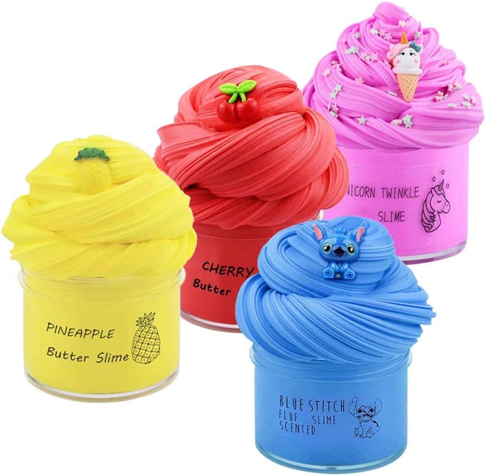 Fluffy Slime Putty Slime, BESTZY 4 Packs Soft Butter Slime Kit Stress ...