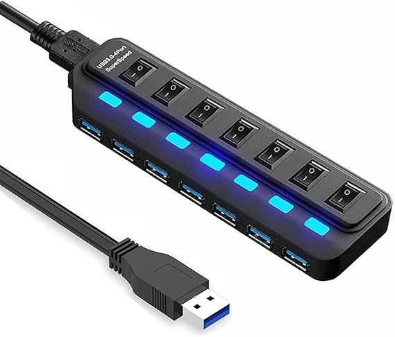 USB Hub 7-Port USB 3.0 Hub with Individual LED Power: Amazon.co.uk ...