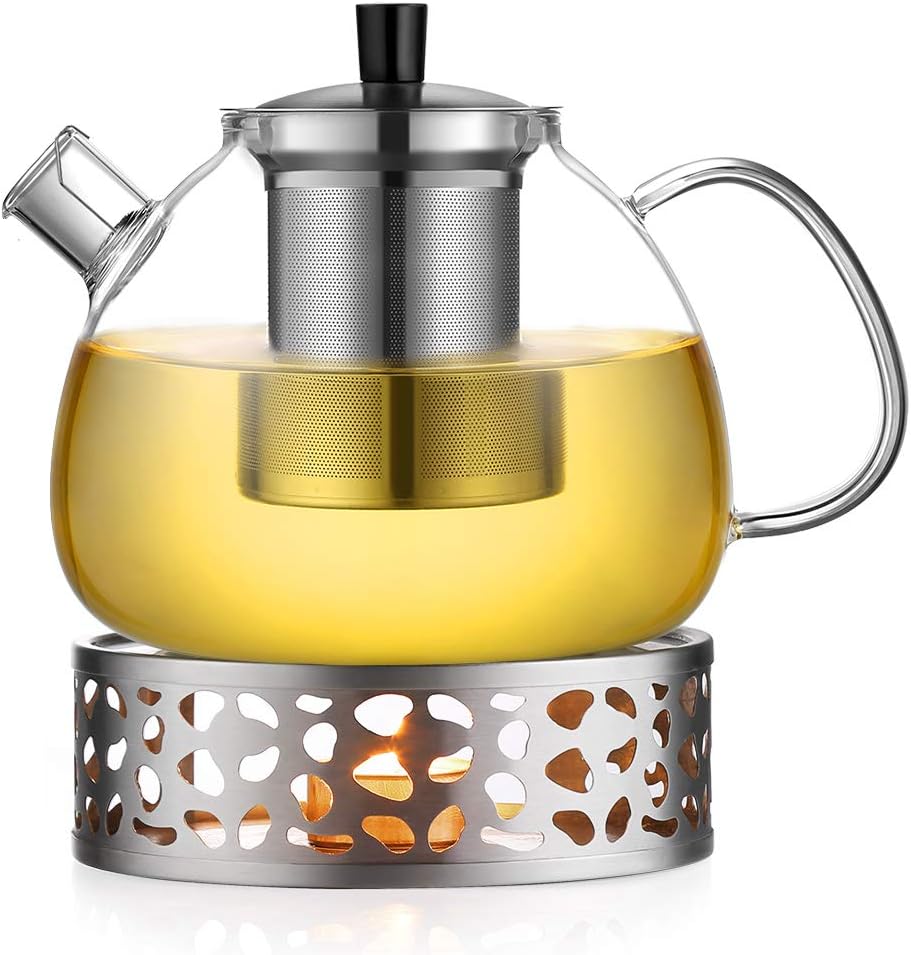 Ecooe 1.5L Teiera di vetro con Scalda Teiera, Teiera di vetro con vetro ...