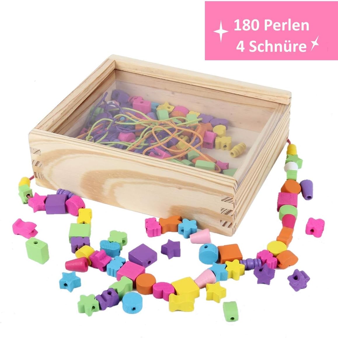B&Julian® Perlen zum auffädeln für Kinder ab 3 Jahre Holz Fädelspiel ...