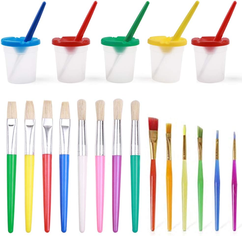 EVNEED 5 Pcs Spill Proof Paint Cups In 5 Colors And 14 Pcs Assorted evneed-5-pcs-spill-proof-paint-cups-in-5-colors-and-14-pcs-assorted