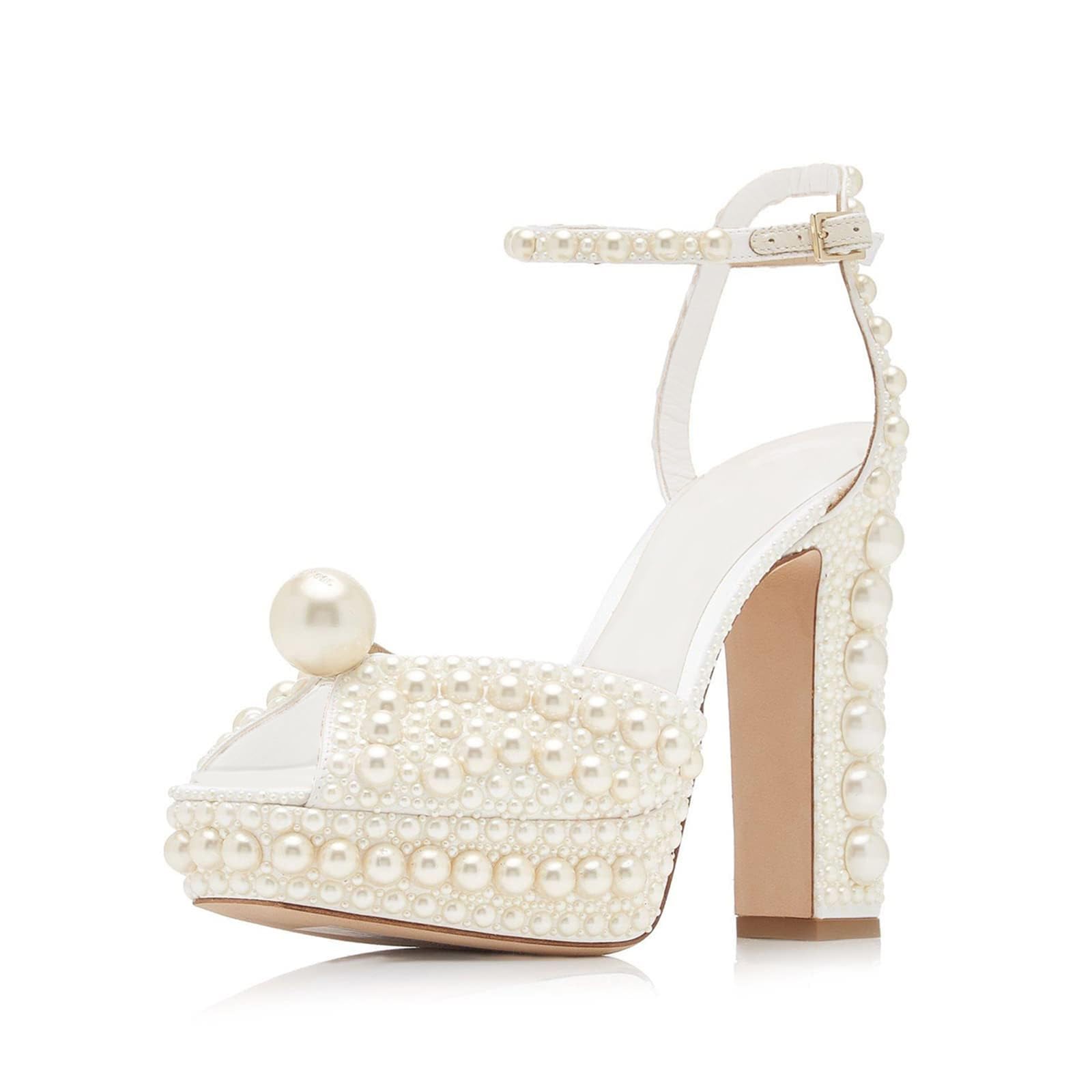 Goolita Womens Open Toe Pearl Platform Heels for Women Chunky Buckle ...