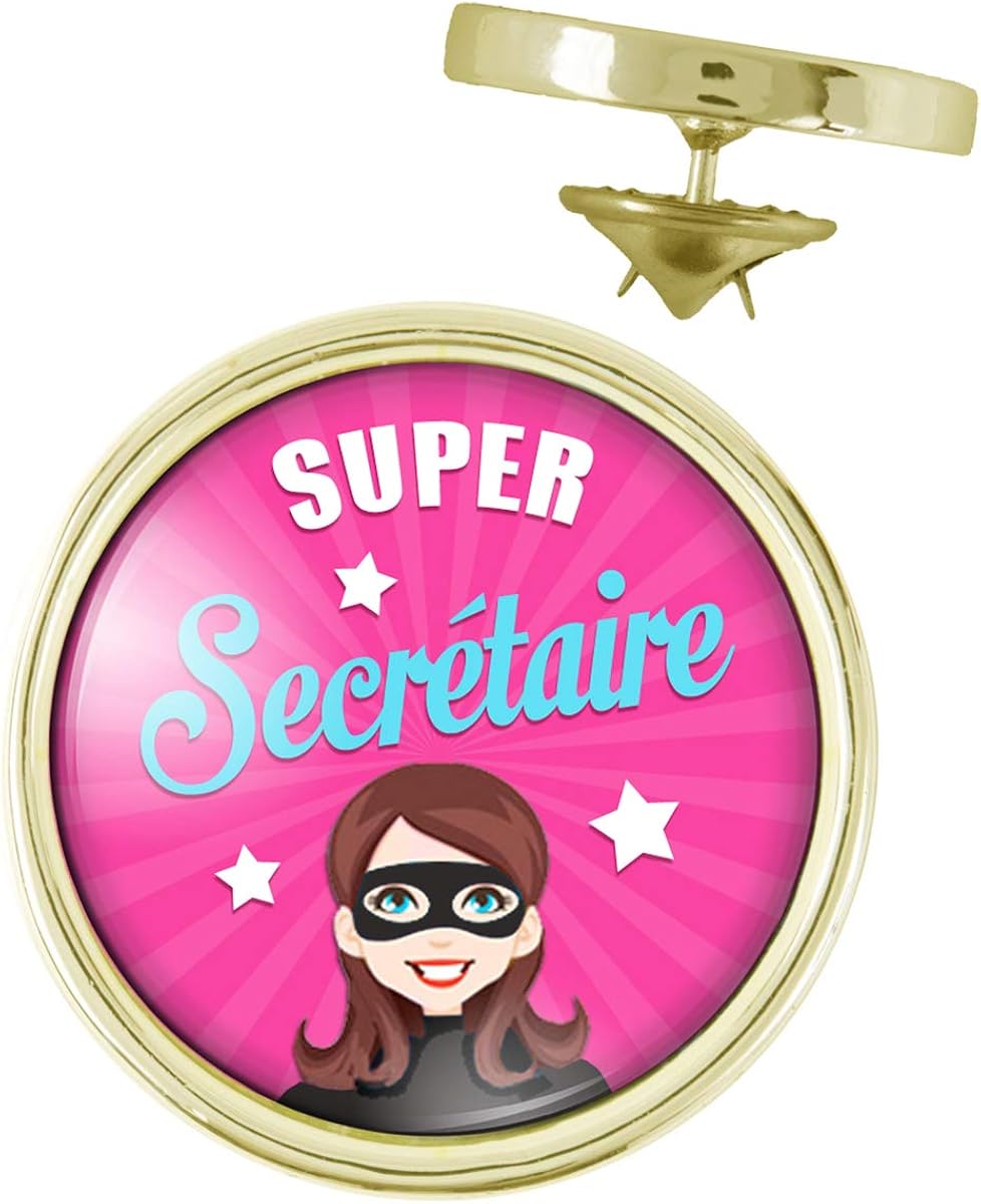 Pin's Doré 20mm Super Secrétaire - Femme Masquée Fond Rose - Idée ...