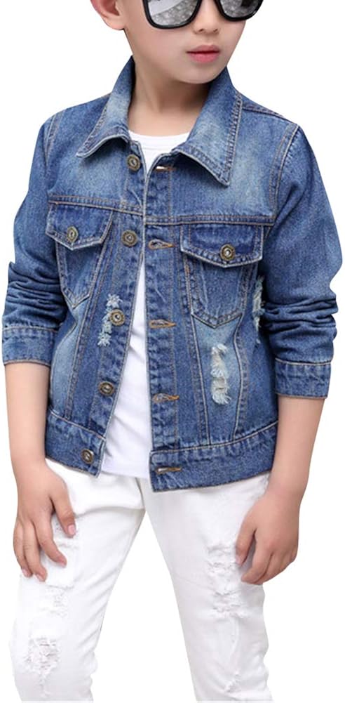 Kids Boys Jacket Washed Denim Style Slim Fit Jeans Jackets Coats ...