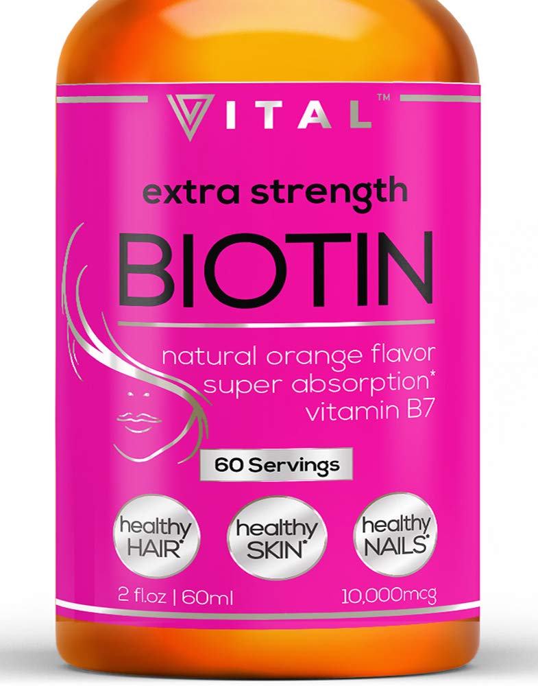 Biotin Extra Strength 10000mcg Natural Orange Flavor Liquid Drops, 60 ...