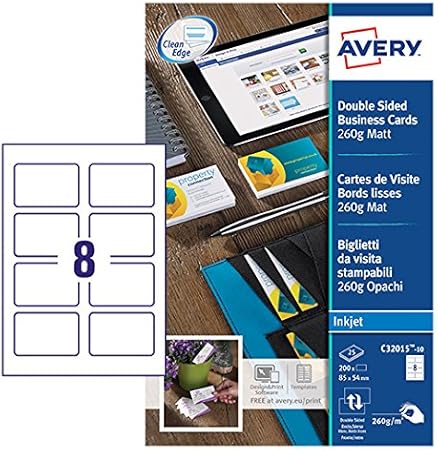 Avery C32015-10 Pocket of 80 Business Cards Smooth Edges 260g Matt ...