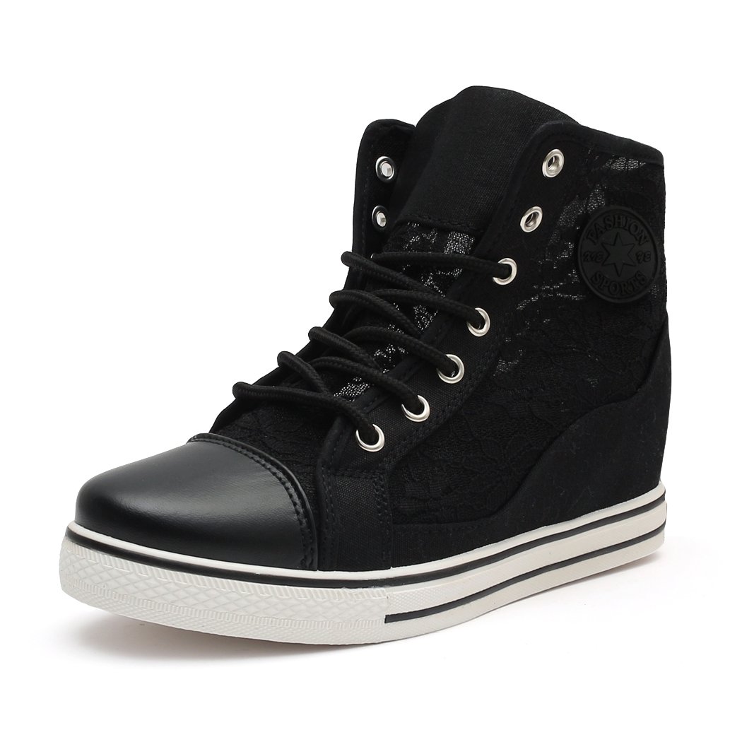 best-boots Damen Sneaker High Top Turnschuh mit Absatz und Spitze ...