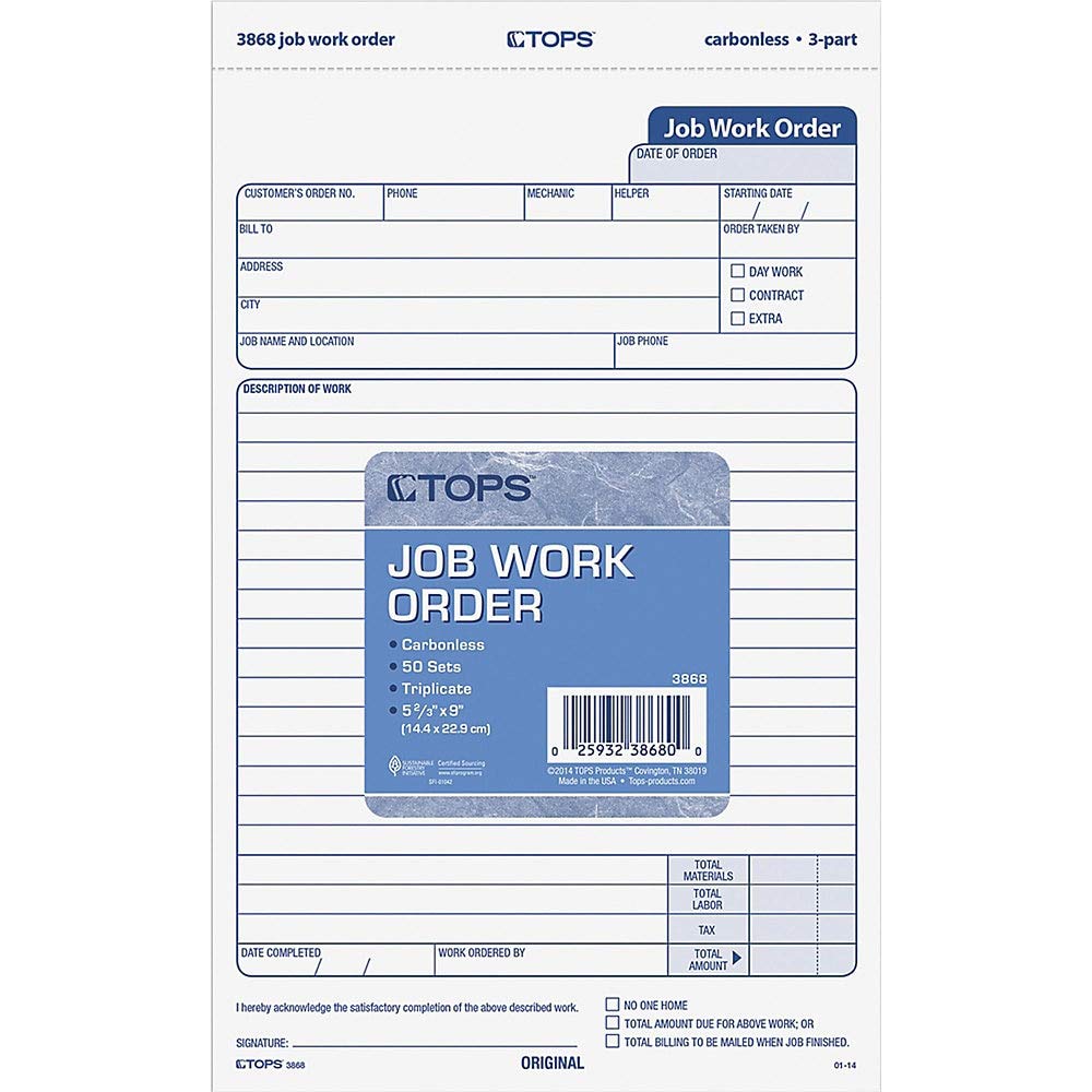 Mua TOPS 3868 Snap-Off Job Work Order Form, 5 2/3" x 8 5/8", Three-Part Carbonless (Pack of 50 ...
