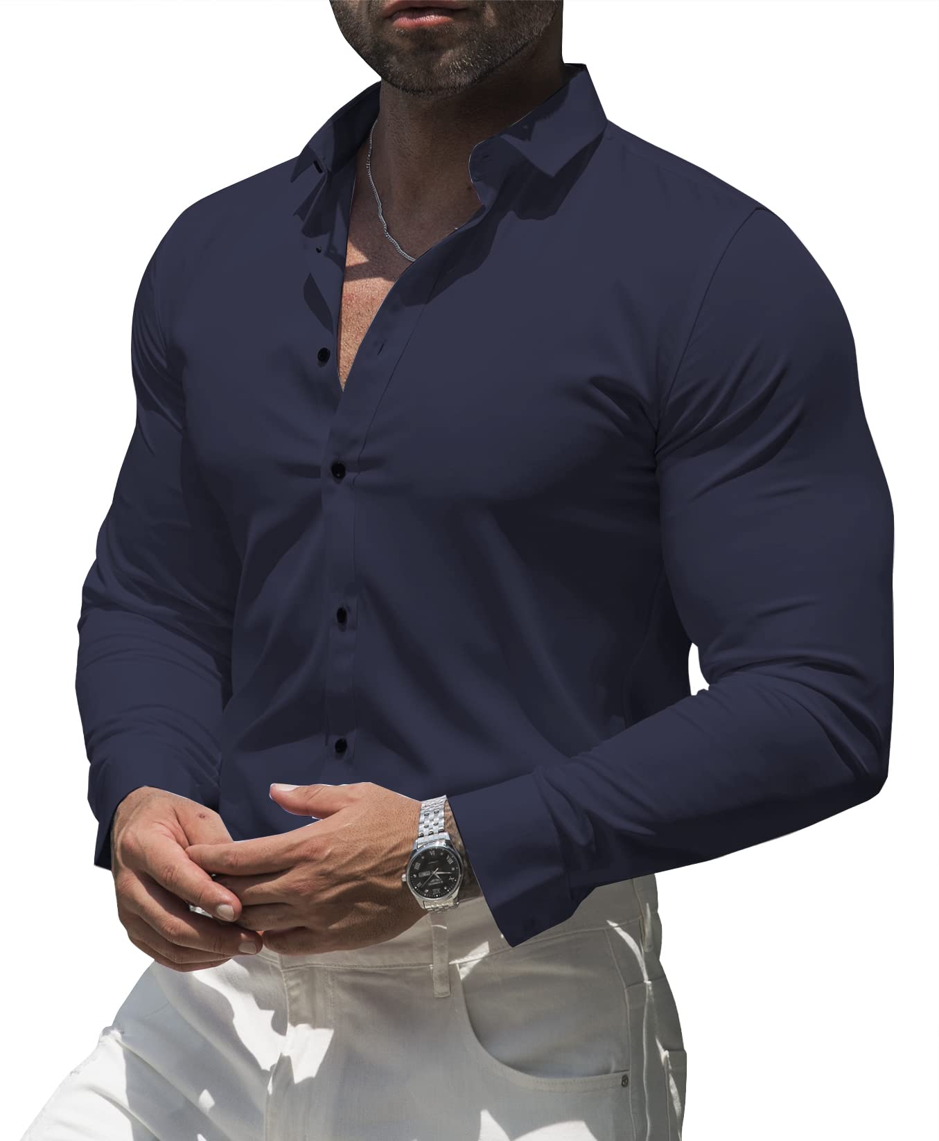 RPOVIG Men's Muscle Dress Shirts:Casual Button Down Long Sleeve ...