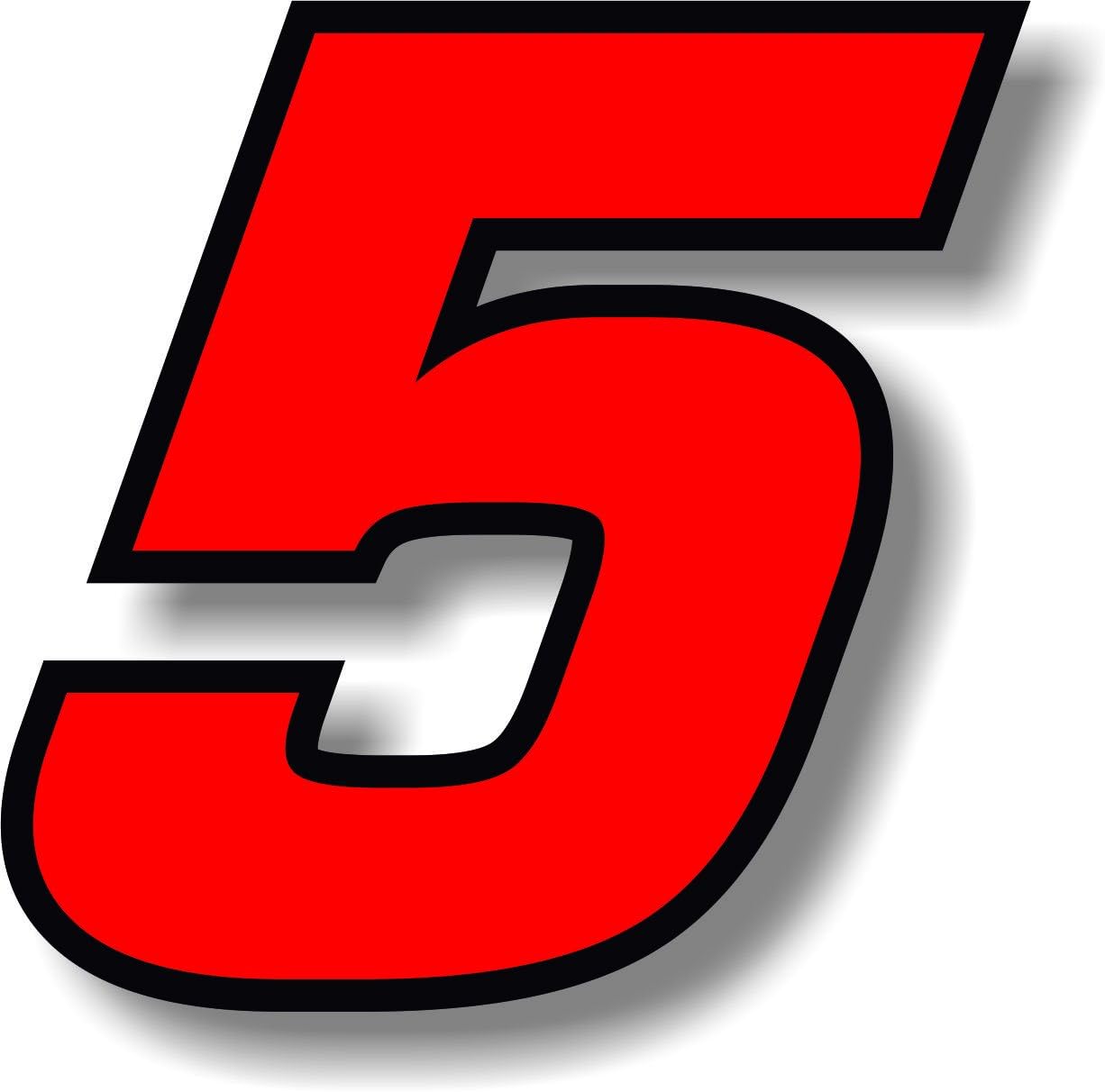 Vinyl sticker/decal Red (Black outline), square font, race number 5 ...