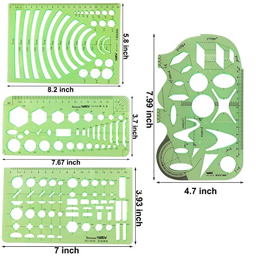 Shape Stencils Unlorspy 3 PCS Circle Template Clear Green Plastic Scale ...