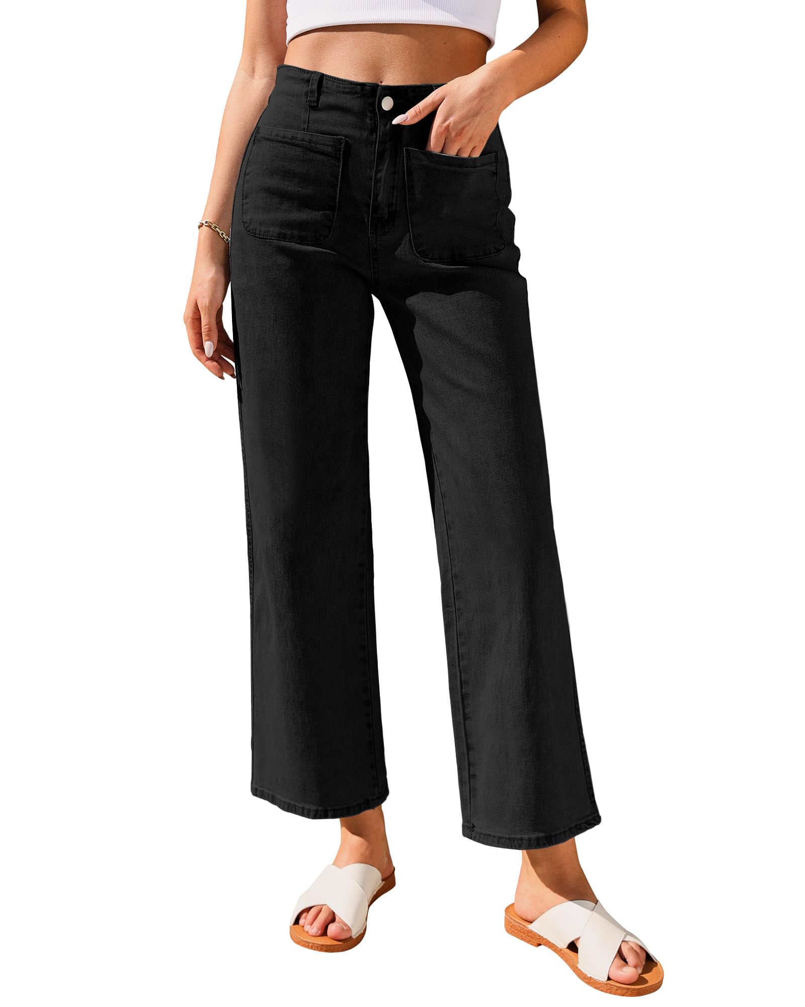 GRAPENT Women's High Waisted Stretchy Color Washed Black Jeans Medium ...