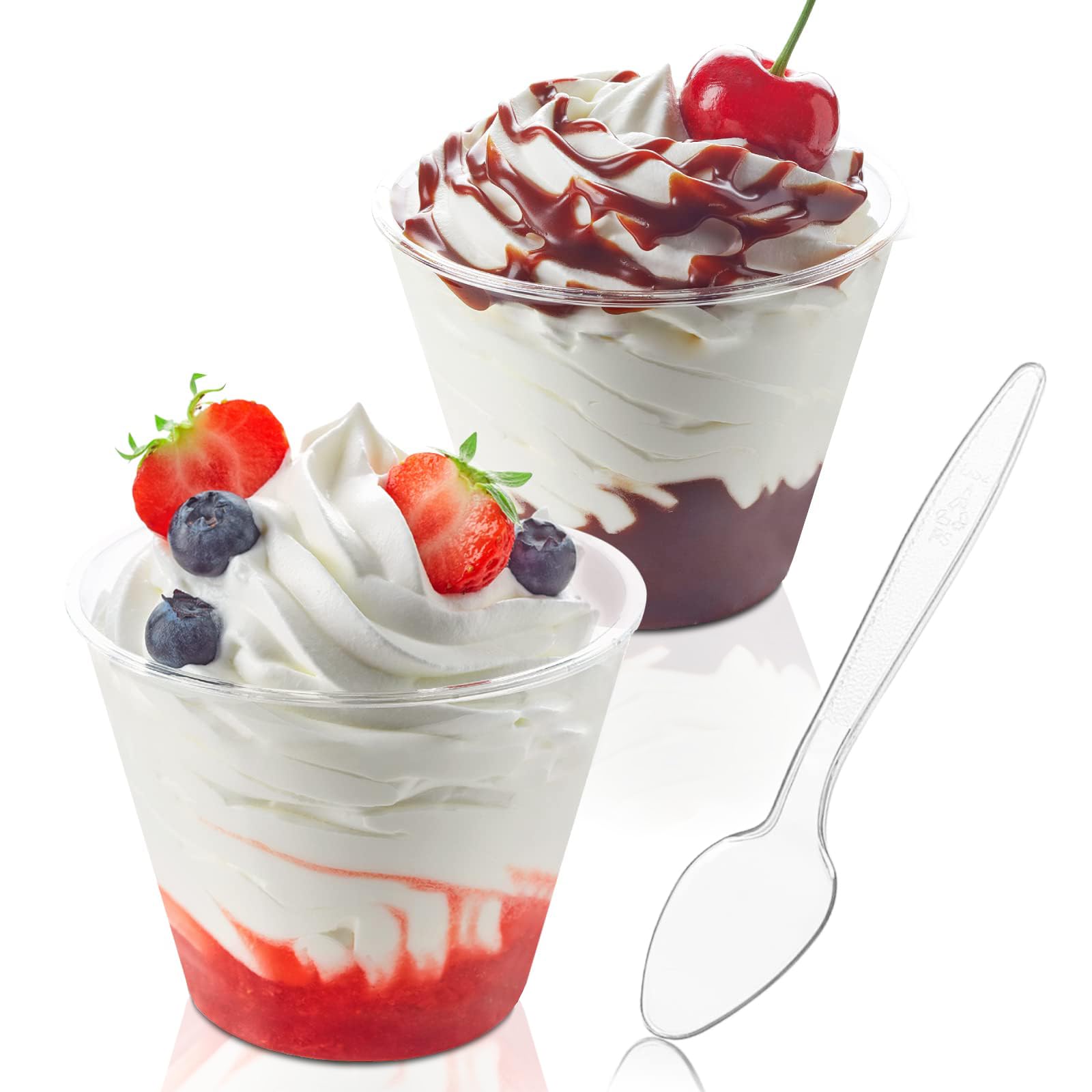 UNFIYEO 50 Pack 5 oz Plastic Dessert Cups with Spoons, Mini Mousse Cup ...
