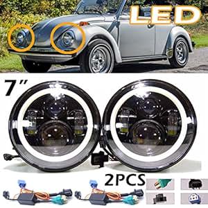 Amazon.com: 7 Inch For VW Beetle Classic LED Round Headlight Halo Ring ...